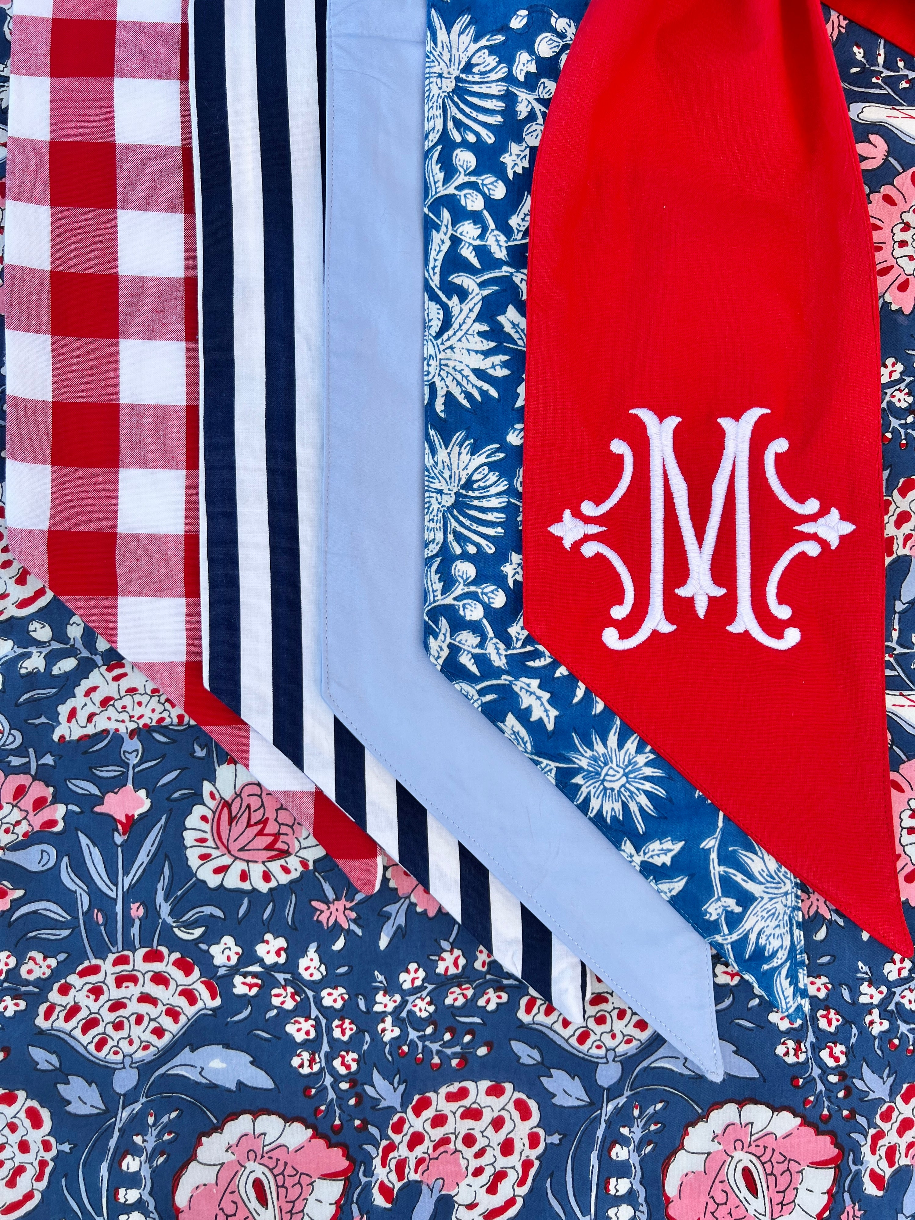 Classic red cotton wreath sash, two sizes, monogram available – Grace ...