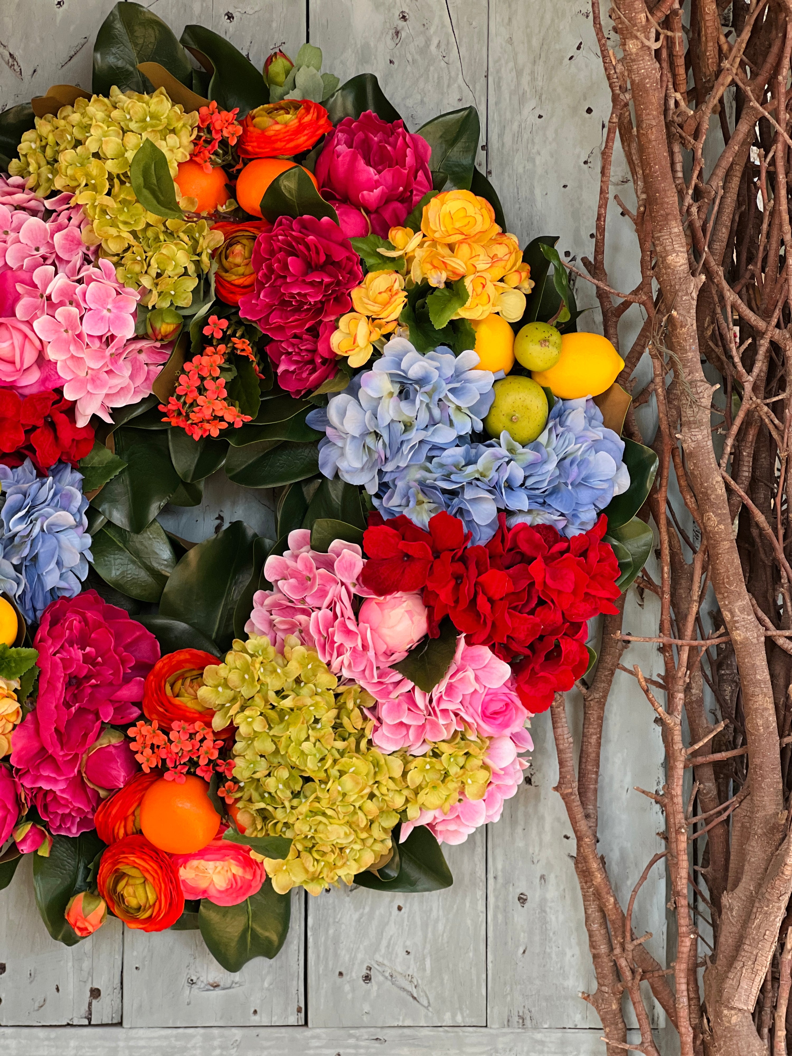 The “Mackie” bright, fabulous mixed floral wreath 30” – Grace Harris ...