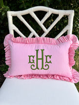 Pink striped ruffle pillow cover – Grace Harris Collection