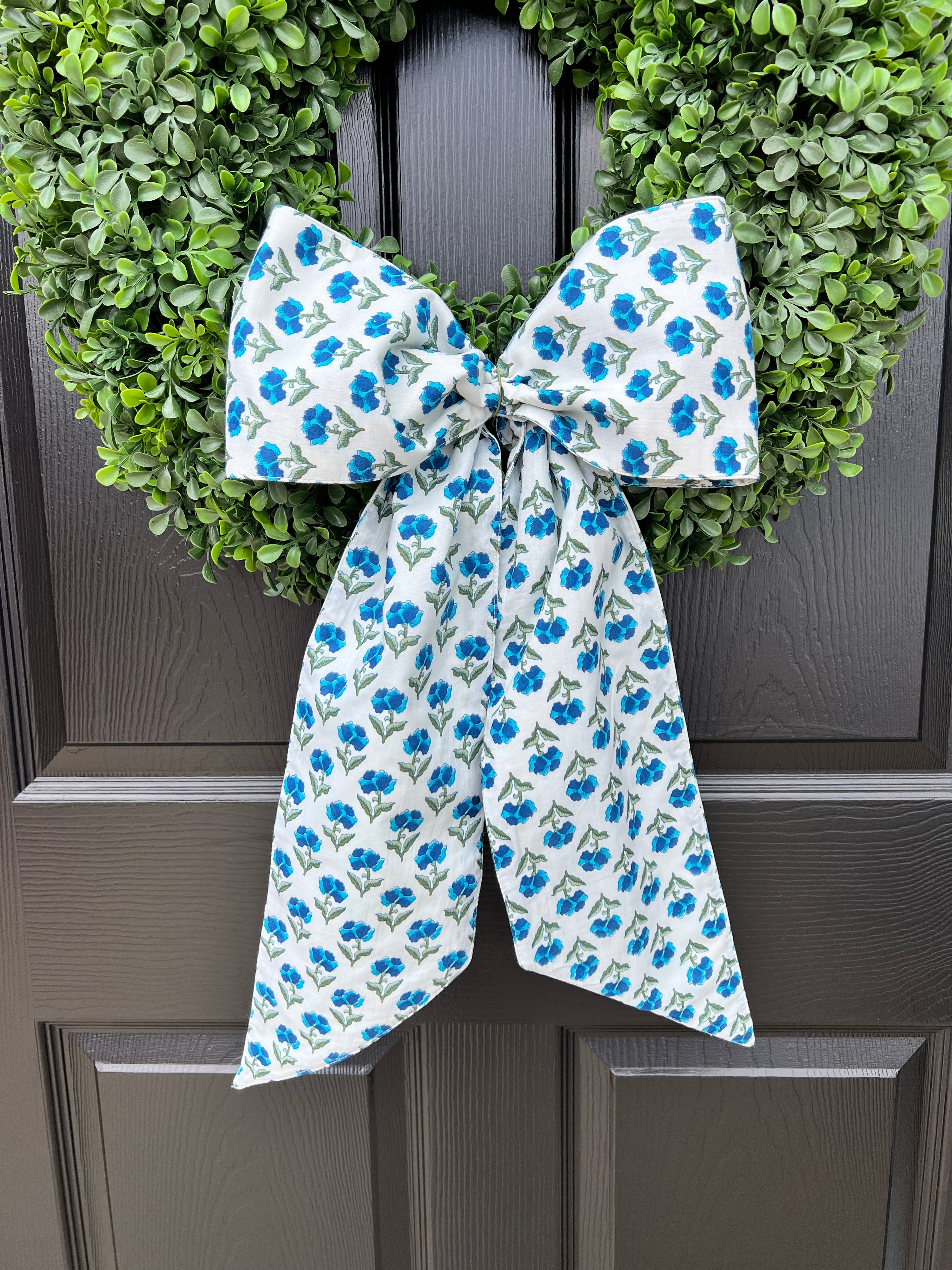 Green and blue floral block print wreath sash, custom monogram availab ...